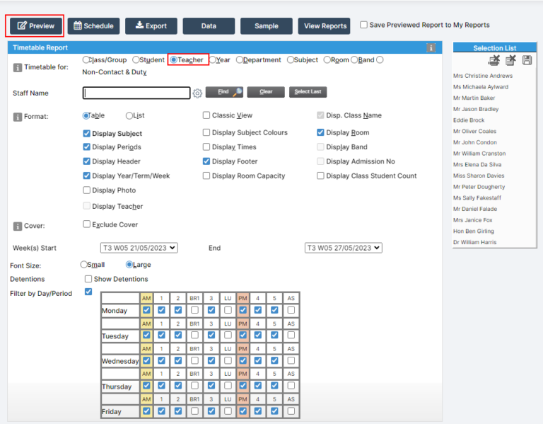 How to Run the Timetable Report for Staff – Bromcom – Documentation Centre