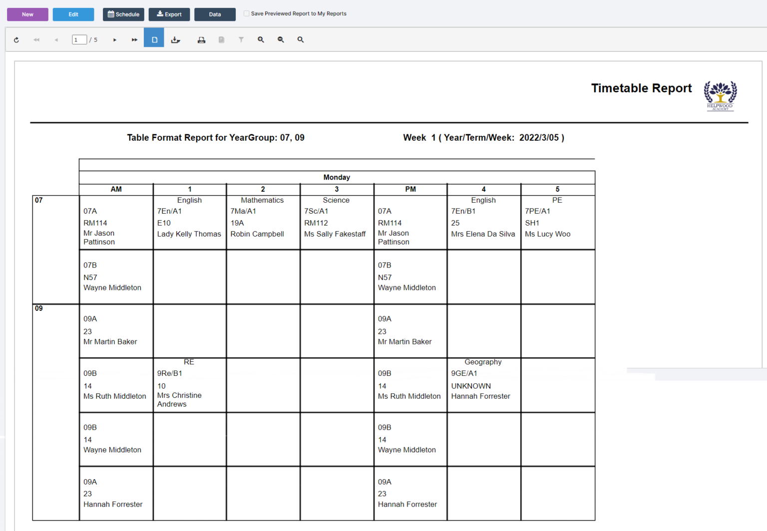 How to Run the Timetable Report for Years – Bromcom – Documentation Centre