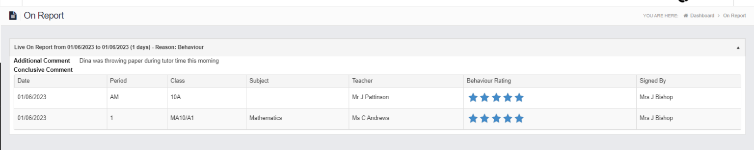 How to view On Report in MCAS – Bromcom – Documentation Centre