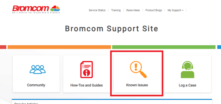 How To Use The Bromcom Known Issues Page Bromcom Documentation Centre