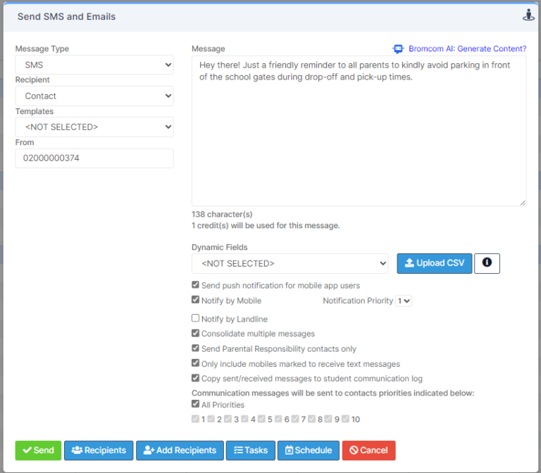 How to Send an SMS Message or Email – Bromcom – Documentation Centre