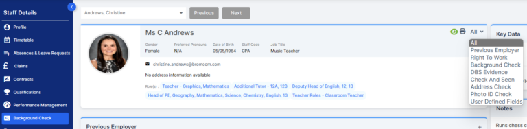 How to locate items in the Staff Profile – Bromcom – Documentation Centre