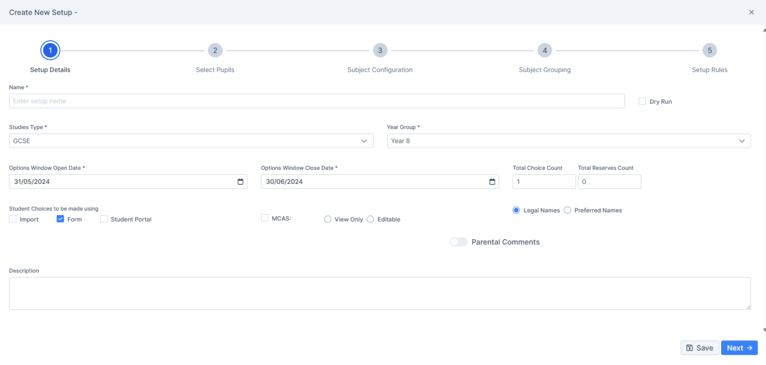 How to use the Options Setup page – Bromcom – Documentation Centre