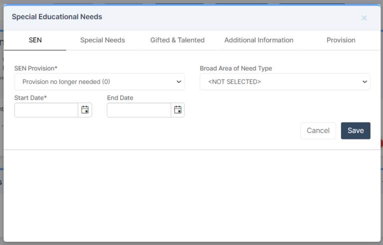How to add SEN Information to a Student – Bromcom – Documentation Centre