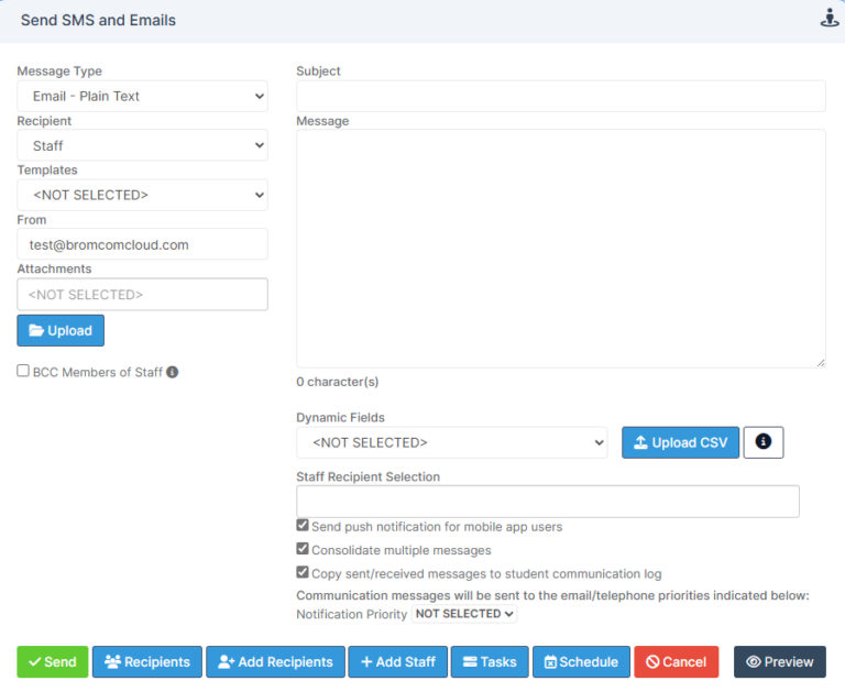 How to Send an SMS Message or Email – Bromcom – Documentation Centre