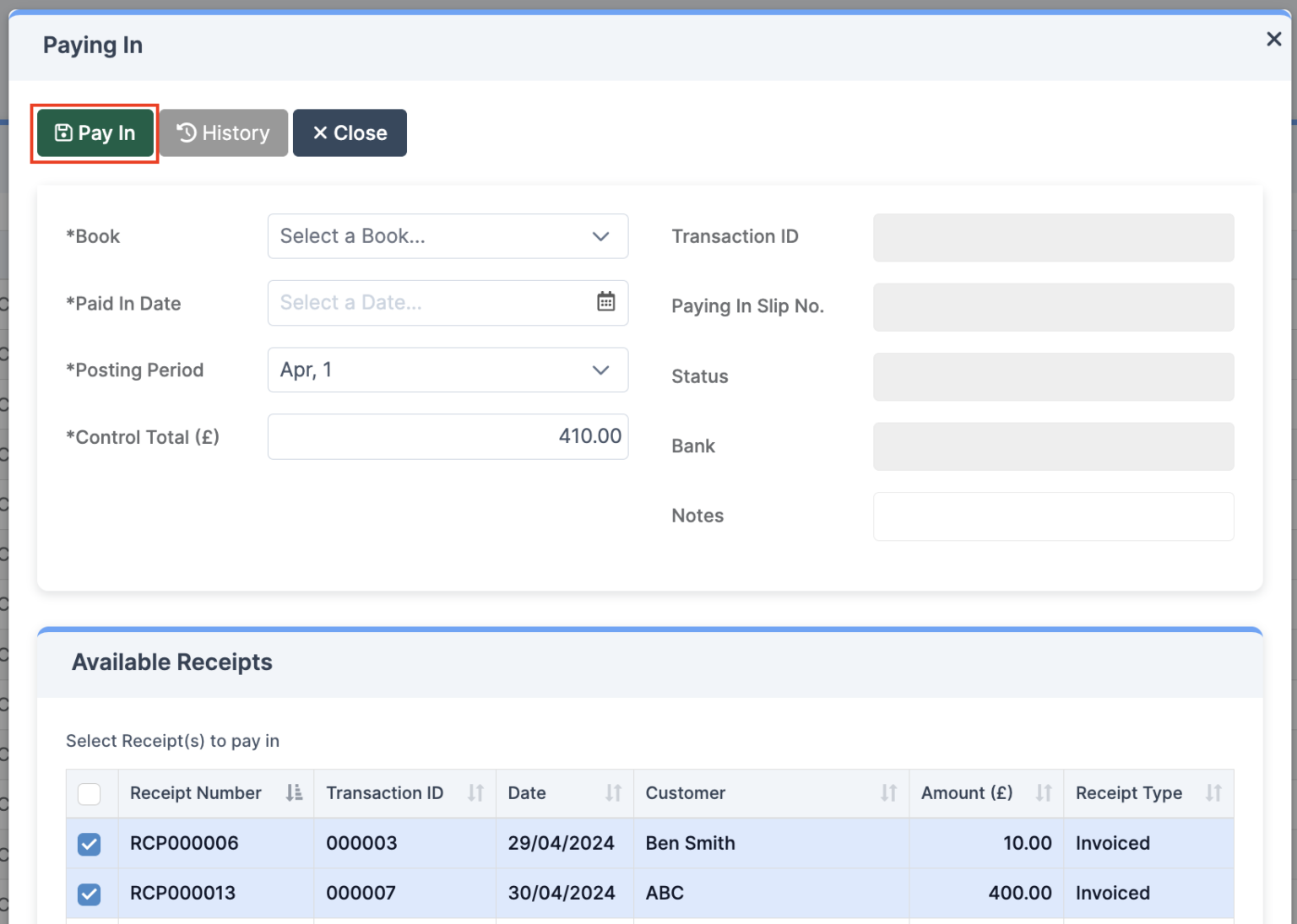 How to process paying in slips – Bromcom – Documentation Centre