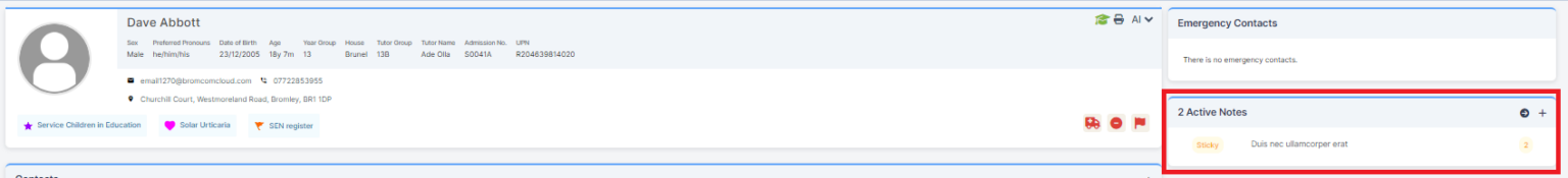 How to use Quick Icons on Student Record – Bromcom – Documentation Centre