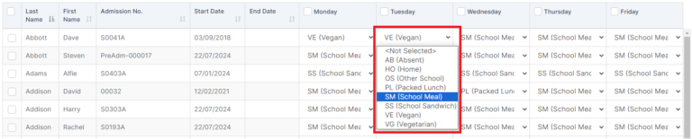 How to Update Meal Patterns – Bromcom – Documentation Centre