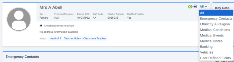 How to locate items in the Staff Profile – Bromcom – Documentation Centre