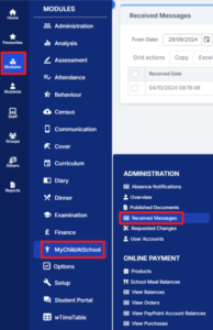 How to view MCAS Received Messages – Bromcom – Documentation Centre