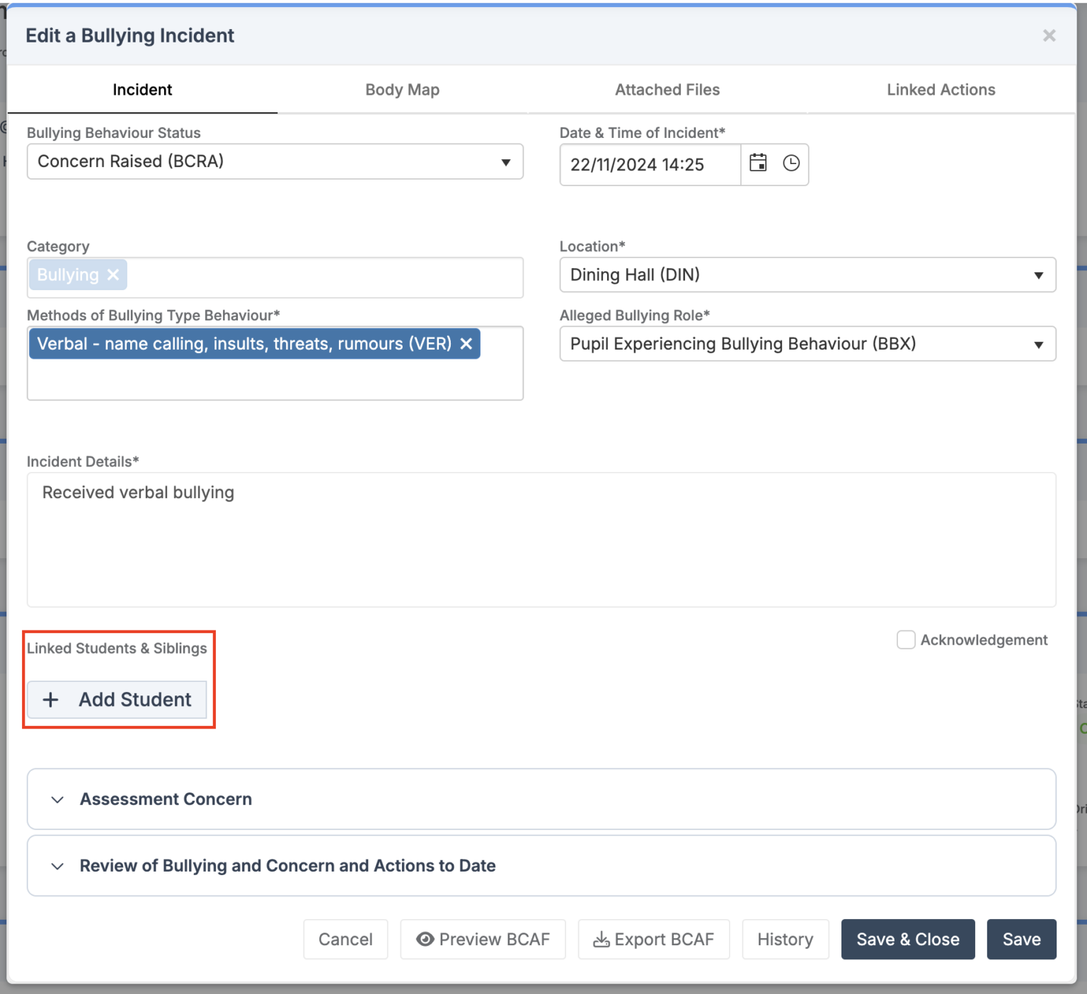 How to Add a Bullying Incident – Bromcom – Documentation Centre