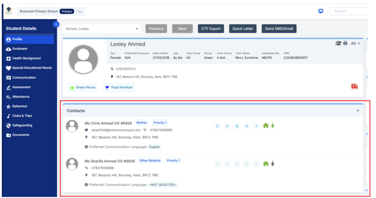 How to Manage and Add Contacts from a Student’s Record. – Bromcom ...