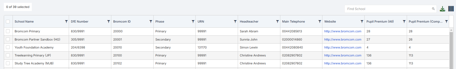 How To use the Vision Schools List – Bromcom – Documentation Centre