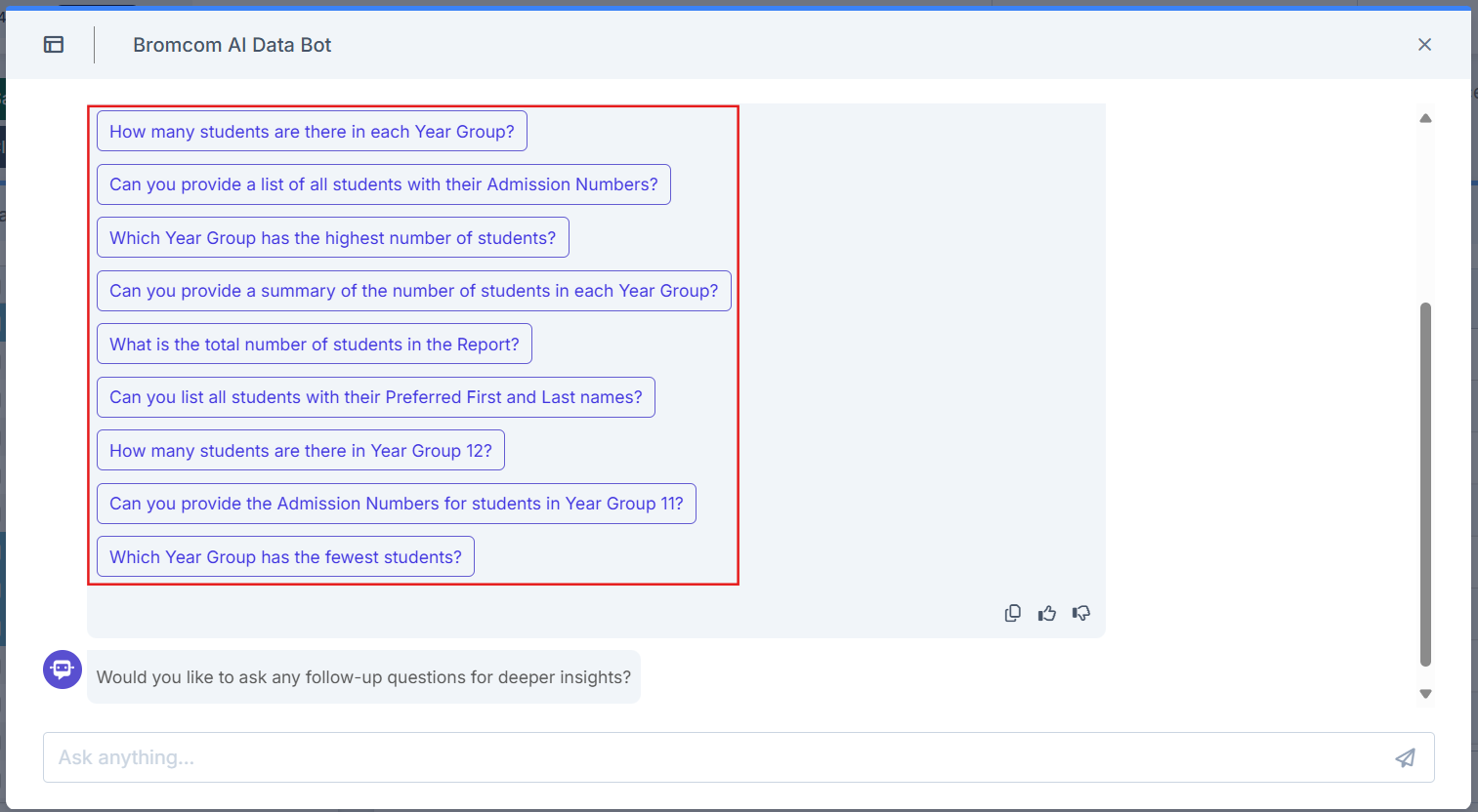 How to Use Bromcom AI Bot in Quick Reports – Bromcom – Documentation Centre