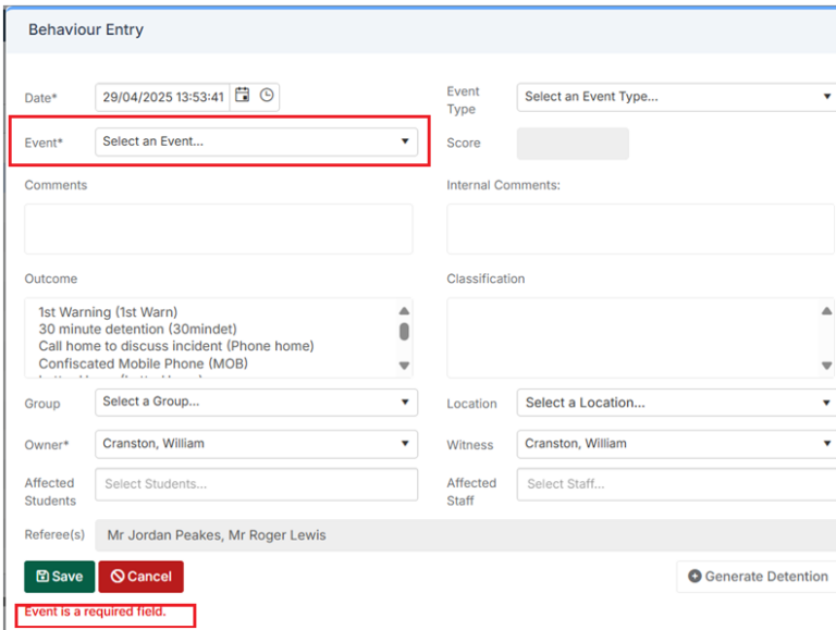 How to Record a Behaviour Event for a Student – Bromcom – Documentation Centre