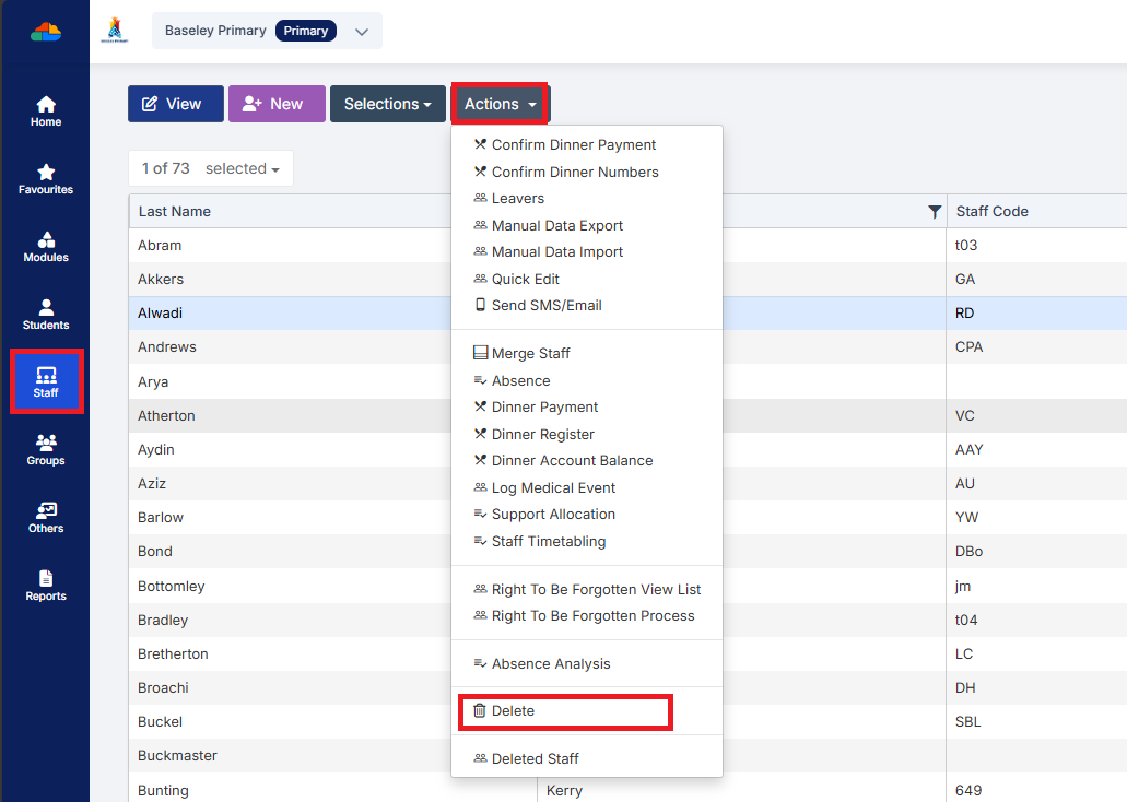 How to Delete a Staff Member – Bromcom – Documentation Centre