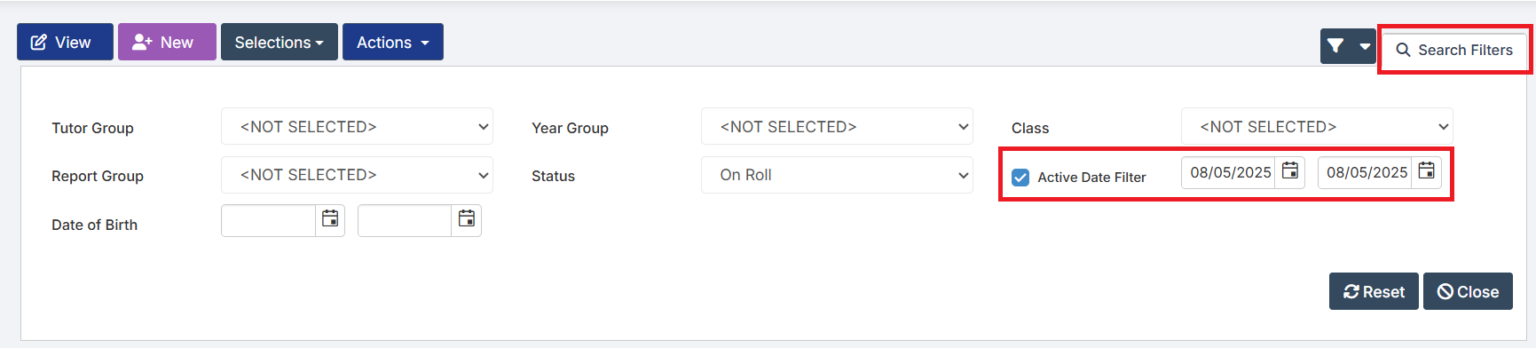 How To Use Active On Dates – Bromcom – Documentation Centre