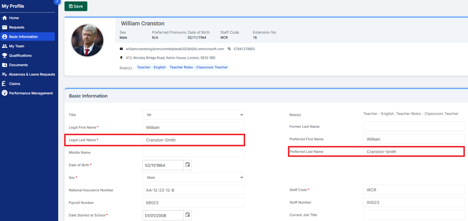 How To Use My Profile As A Staff Member – Bromcom – Documentation Centre