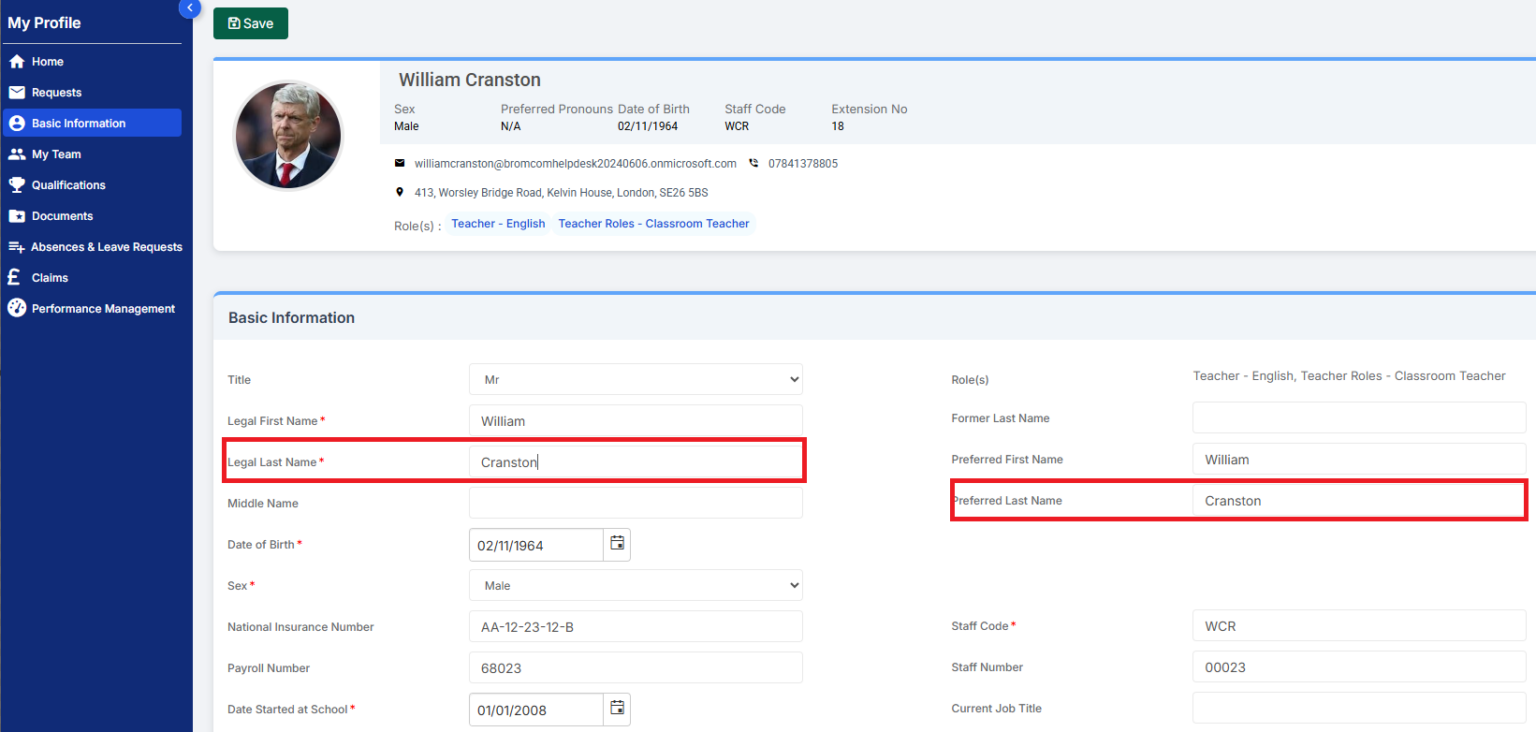 How To Use My Profile As A Staff Member – Bromcom – Documentation Centre