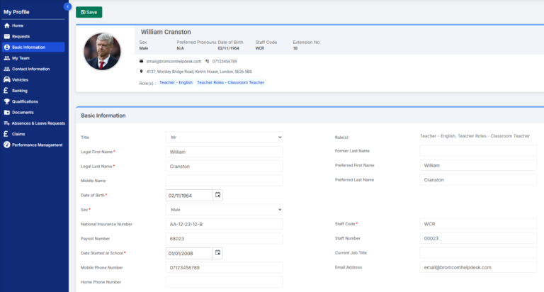 How To Use My Profile As A Staff Member – Bromcom – Documentation Centre
