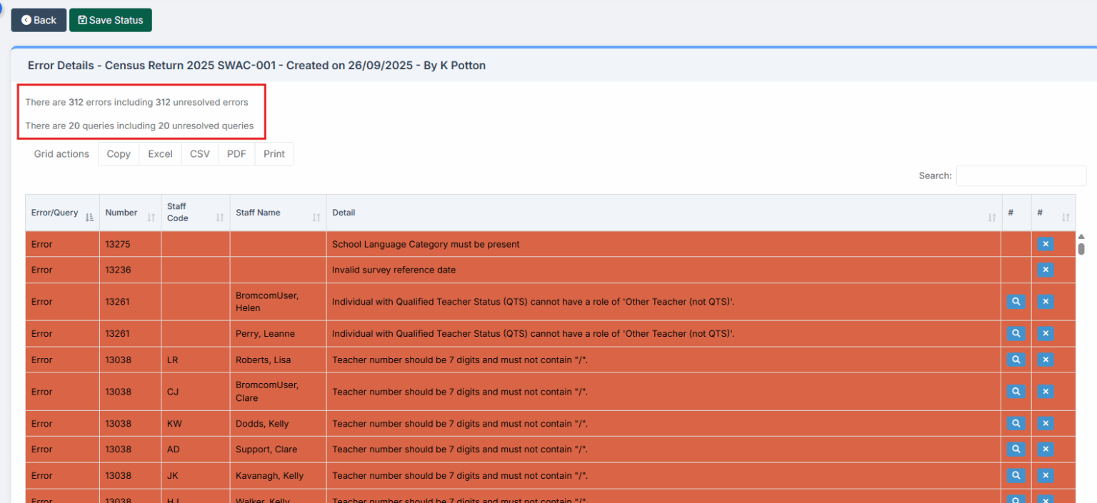 Wales School Workforce Annual Census (SWAC) Error Resolution Guide – Bromcom – Documentation Centre