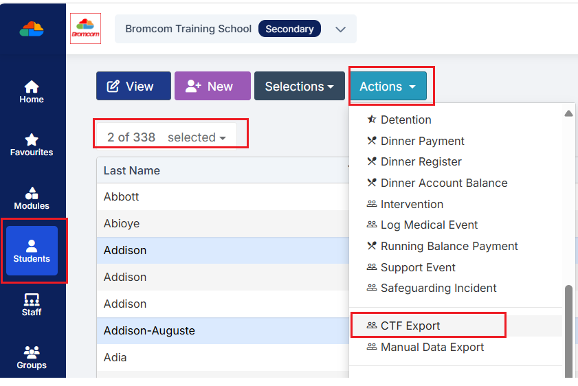 How to Export a CTF and CTF types – Bromcom – Documentation Centre