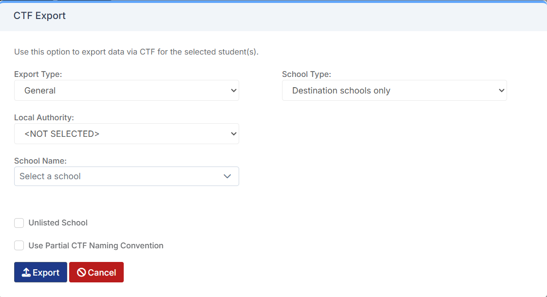 How to Export a CTF and CTF types – Bromcom – Documentation Centre
