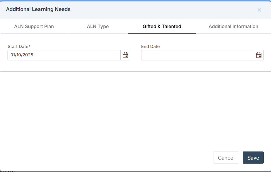 How to Add ALN information to a Student – Bromcom – Documentation Centre