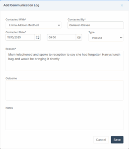 How to use the Communication Log in the Student Profile – Bromcom ...