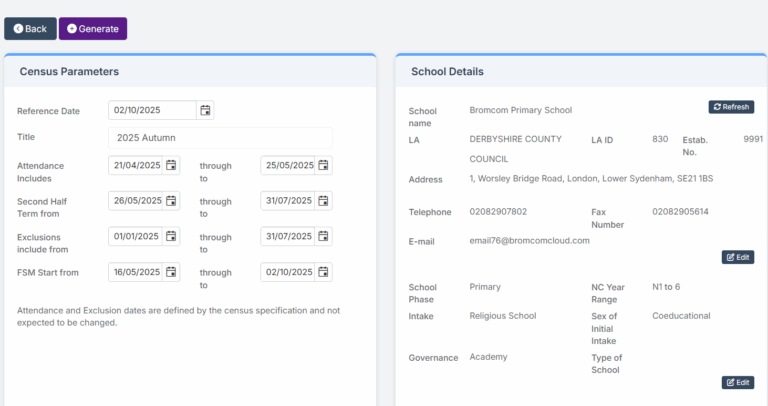 Autumn 2025 School Census Guide – Bromcom – Documentation Centre