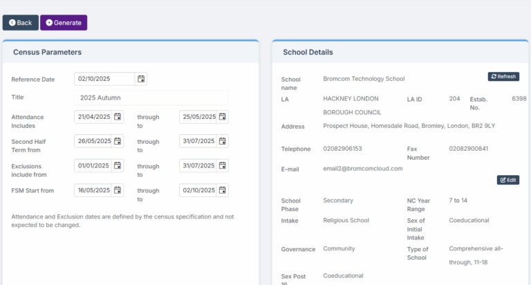 Autumn 2025 School Census Guide – Bromcom – Documentation Centre