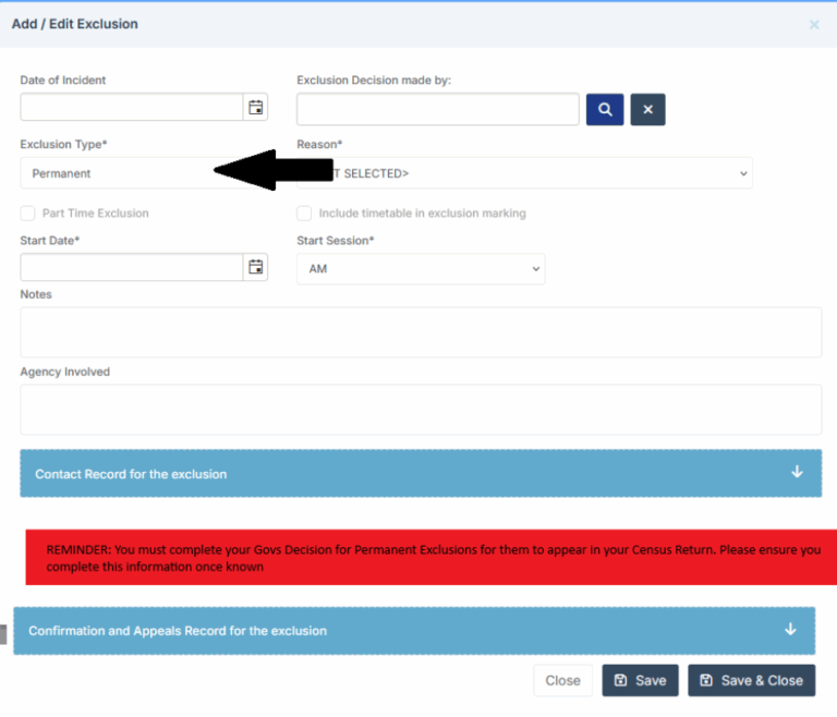 How to add Exclusions to a Student – Bromcom – Documentation Centre