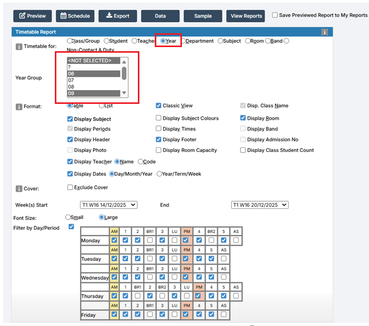 How to Run the Timetable Report for Years – Bromcom – Documentation Centre