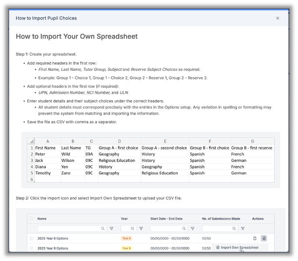How to use the Import Pupil Choices page – Bromcom – Documentation Centre