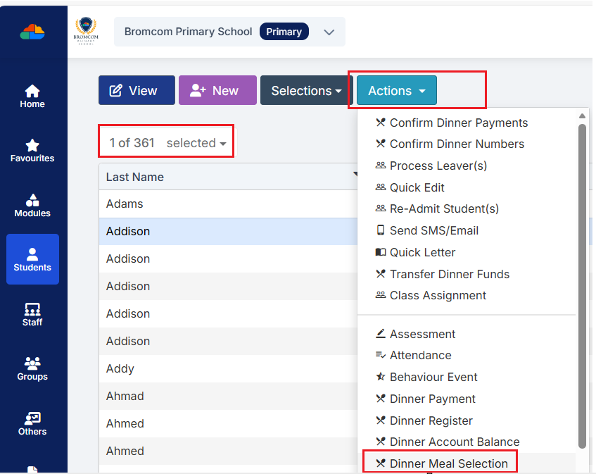 How to Amend Dinner Menu Selections from the Student List Page ...