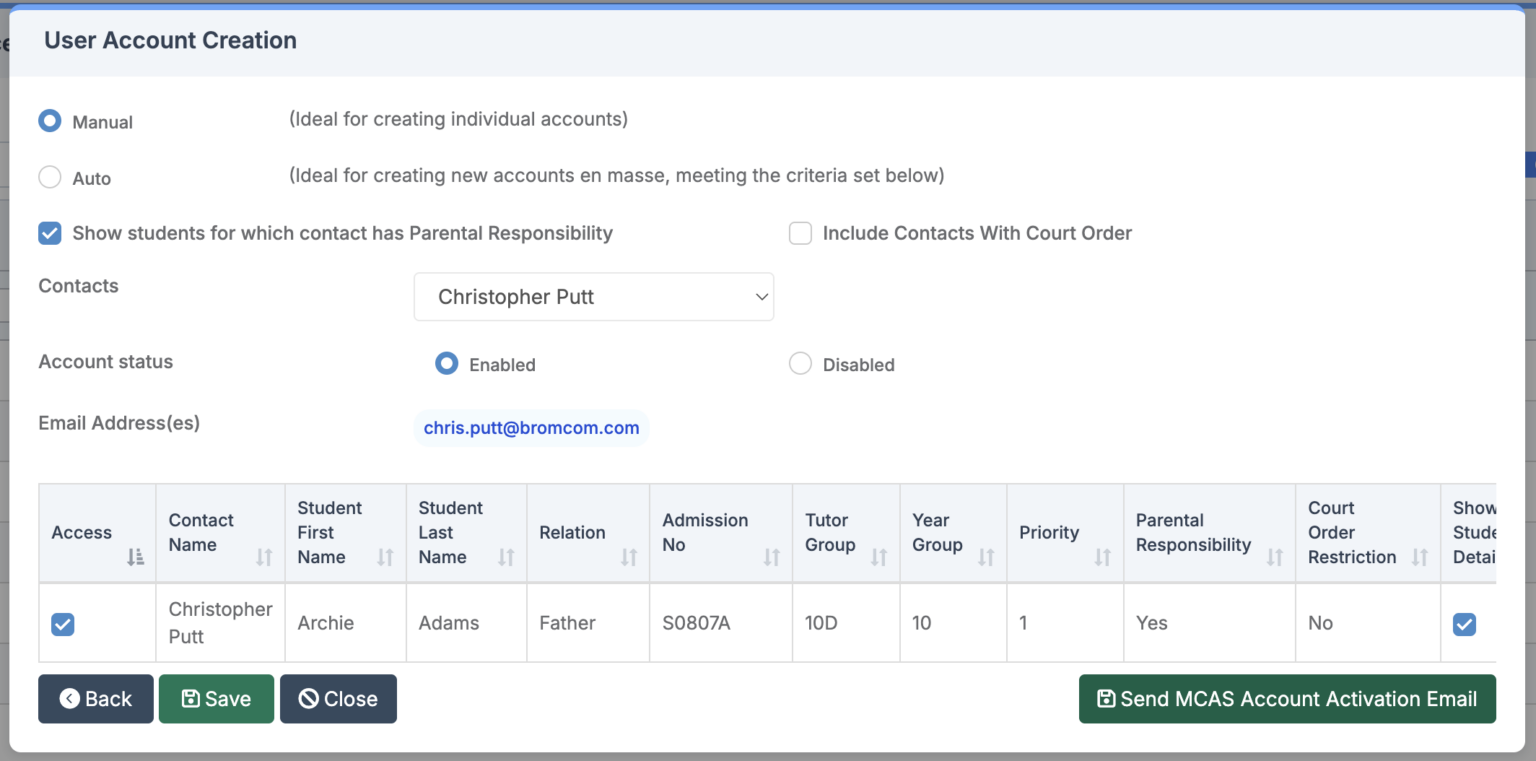 MCAS User Accounts changes to MIS – Bromcom – Documentation Centre