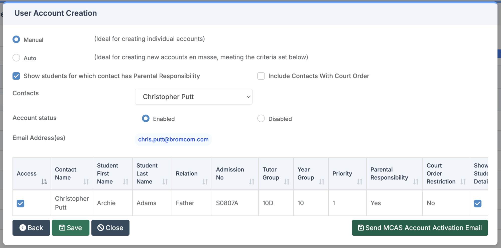 MCAS User Accounts changes to MIS – Bromcom – Documentation Centre